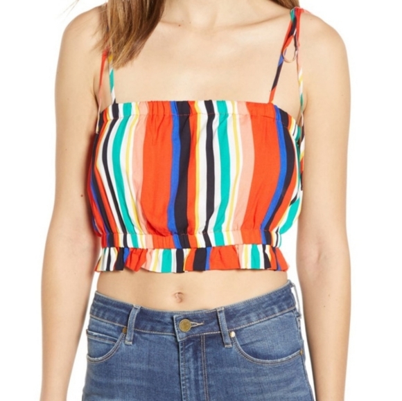 English Factory | Tops | English Factory Rainbow Striped Crop Top ...